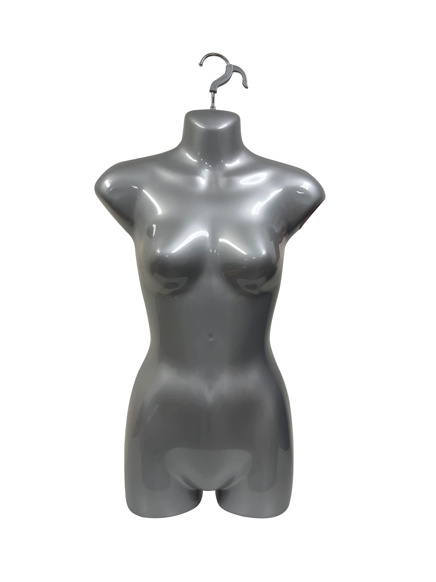 DisplayTown Silver Female Mannequin Hip Long Body Torso Dress Form & Hanging Hook, S-M Sizes