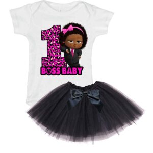 boss girl 1st birthday tutu outfit for one year old baby girl 1 - leopard print and pink (12m)