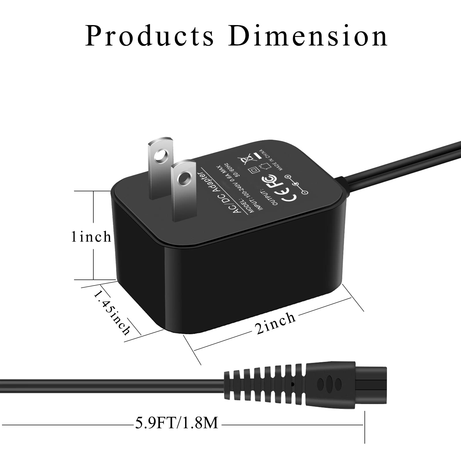 9V Electric Spin Scrubber Charger Replacement for Voweek Electric Spin Scrubber LABIGO Electric Spin Scrubber Compatible with Voweek VWS211,LABIGO LA1 Pro Charger Cord 5.9FT