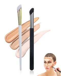 2 pcs angled shading brush & mini nose contour brushes, angled concealer brush under eye for dark circles puffiness, bronzer highlighting brush, shadow brush, eye makeup brushes for face