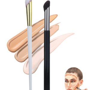 2 Pcs Angled Shading Brush & Mini Nose Contour Brushes, Angled Concealer Brush Under Eye for Dark Circles Puffiness, Bronzer Highlighting Brush, Shadow Brush, Eye Makeup Brushes for Face