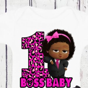 Boss Girl 1st Birthday Tutu Outfit For One Year Old Baby Girl 1 - Leopard Print and Pink (12M)