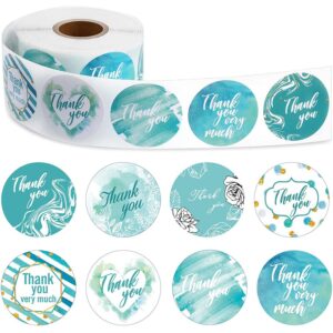 500pcs blue thank you stickers,watercolor blue theme 1.5 inch 8 designs baby shower birthday party favor labels,floral envelope sealing adhesive stickers gifts wrap tags for business bridal wedding