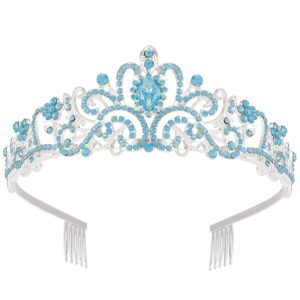 didder blue opal tiara crowns for women girls, princess crown with combs tiaras for women girls wedding crowns for brides headband prom birthday gift halloween costumes hair accessories