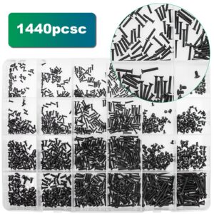 Zmbroll 1440 Pcs Black Laptop Notebook Computer Screws M1.2 M1.4 M1.7 M2 Flat Head Phillips Machine Screws Countersunk ssd Screws Accessories Mini Machine Computer Screws Assortments Kits