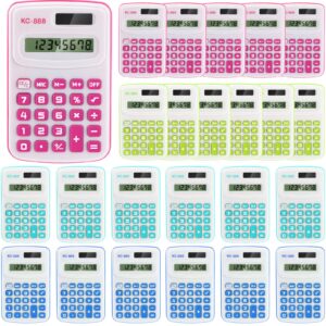 macarrie 24 pcs pocket calculator handheld calculator mini calculator with button battery, 8 digit display, basic office calculators for home school kids teacher (white background, colorful button)