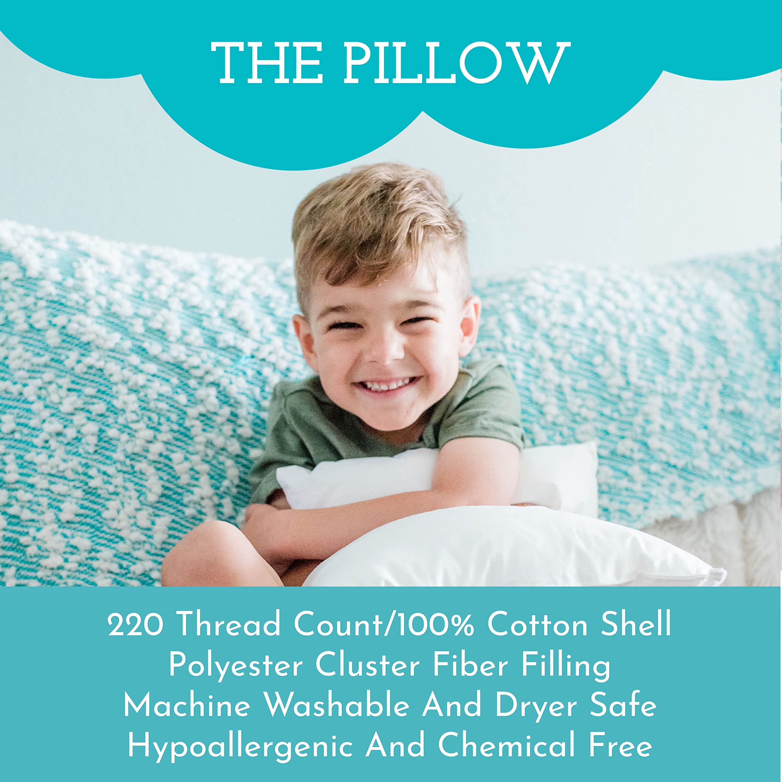 Toddler Pillow with Pillowcase 13x18 - Kids Pillow for Sleeping - Toddler Pillow - Better Neck Support Ergonomic Pillow and Toddler Pillowcase - Best Pillows for Kids (Dinosaurs White)