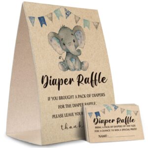 kraft paper diaper raffle sign,diaper raffle baby shower game kit (1 standing sign + 50 guessing cards),elephant bunting raffle insert ticket,baby showers decorations-npz04