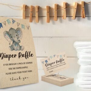 Kraft Paper Diaper Raffle Sign,Diaper Raffle Baby Shower Game Kit (1 Standing Sign + 50 Guessing Cards),Elephant Bunting Raffle Insert Ticket,Baby Showers Decorations-NPZ04