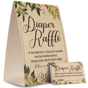 kraft paper diaper raffle sign,diaper raffle baby shower game kit (1 standing sign + 50 guessing cards),greenery raffle insert ticket,card for baby shower game to bring a pack of diapers-npz01