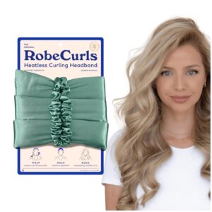 robecurls heatless curling set - teal satin overnight headband for natural, no-heat curls with 2 scrunchies for women - gentle styling tool