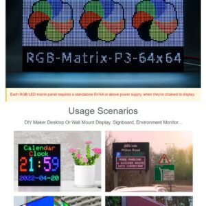 waveshare 64x64 4096 Pixels RGB Full-Color LED Matrix Panel 3mm Pitch Displaying Text/Colorful Image/Animation Adjustable Brightness Chainable Design,Compatible with Arduino/Raspberry Pi