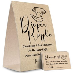 tesedupoole kraft paper diaper raffle sign,diaper raffle baby shower game kit (1 standing sign + 50 guessing cards),baby showers decorations,card for baby shower game to bring a pack of diapers-npz18