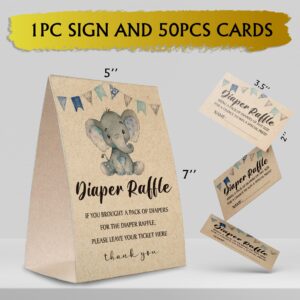 Kraft Paper Diaper Raffle Sign,Diaper Raffle Baby Shower Game Kit (1 Standing Sign + 50 Guessing Cards),Elephant Bunting Raffle Insert Ticket,Baby Showers Decorations-NPZ04