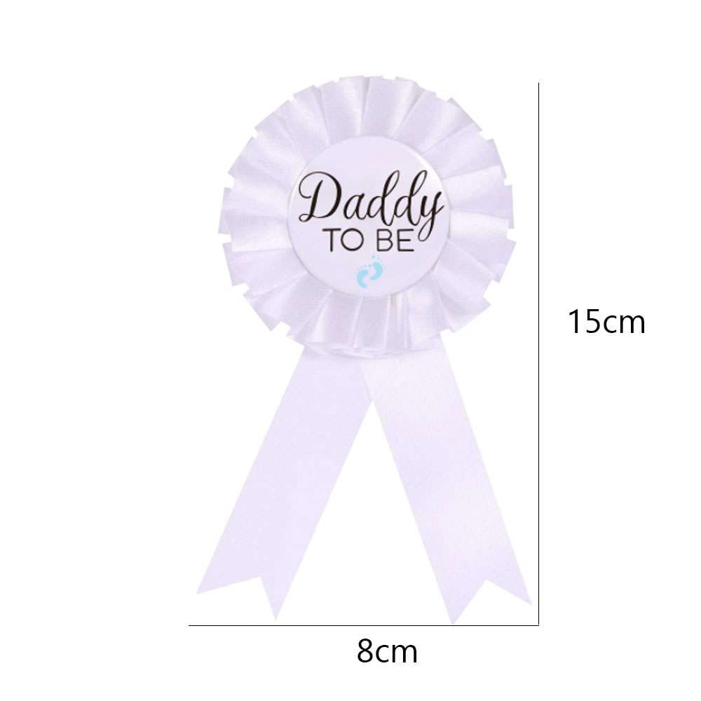 CoolerthingsDG, Daddy to be & Mommy to be Tinplate Badge Pin - Baby Shower Button New Dad Gifts Gender Reveals Party Baby BOY White Rosette Button Baby Celebration (White, Blue footprint)