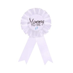 coolerthingsdg, 1 mommy to be tinplate badge pin - baby shower button new mom gifts gender reveals party baby boy white rosette button baby celebration (white, blue footprint)