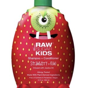 RS Raw Sugar Kids 2-in-1 Strawberry + Kiwi Shampoo and Conditioner 12 Oz. Plant Derived and Cold Pressed. Vegan and Cruelty Free., 12 Fl Oz (Pack of 1)