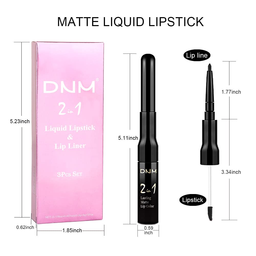 evpct 3Pcs Dark Blue Black Purple Matte Lip Liner and Liquid Lipstick Lip Gloss Stain Makeup Set Smudge Proof 24 Hours Original Long Lasting Matte Lipstick Waterproof labial mate larga duracion 24