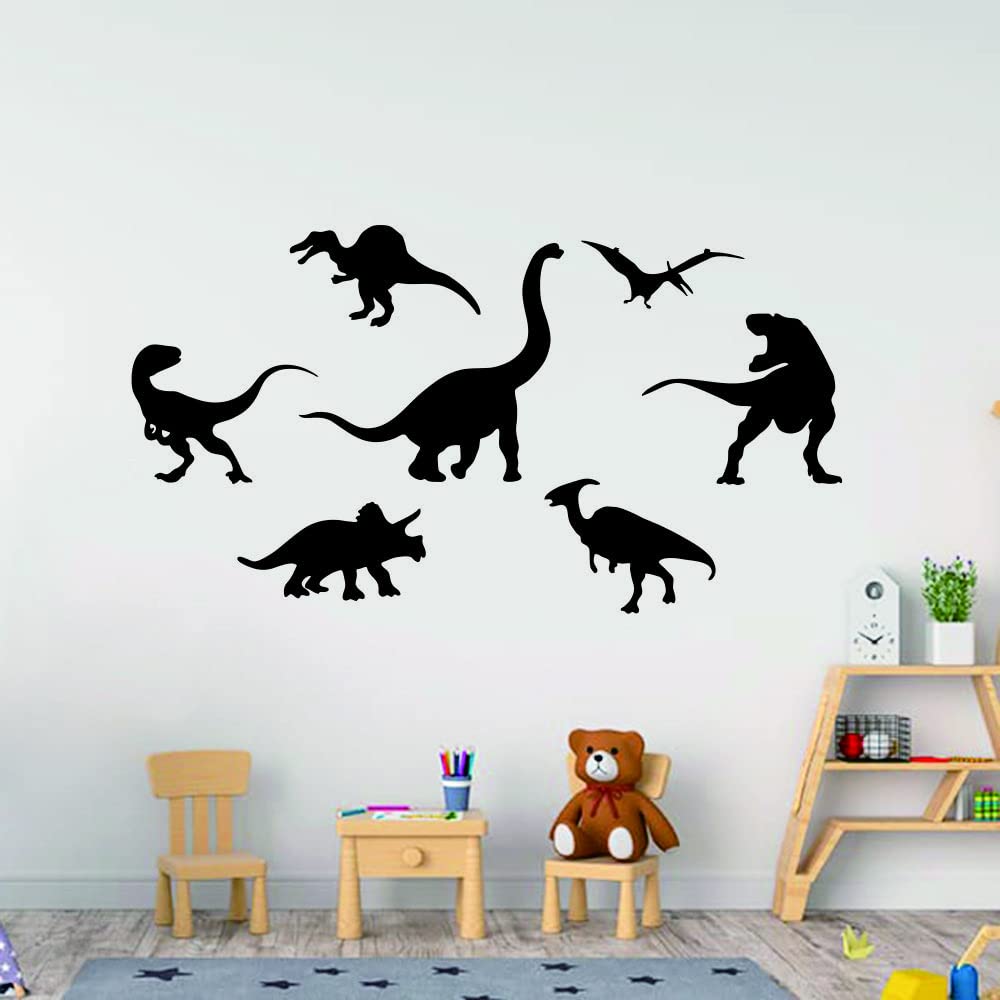 ANFRJJI Dinosaur World Wall Decal - PVC Removable Wall Sticker with Tyrannosaurus Rex, Pliosaur, Spinosaurus, Diplodocus, Brontosaurus, Pterosaur, Ceratosaurus, Triceratops, and Stegosaurus - Kids