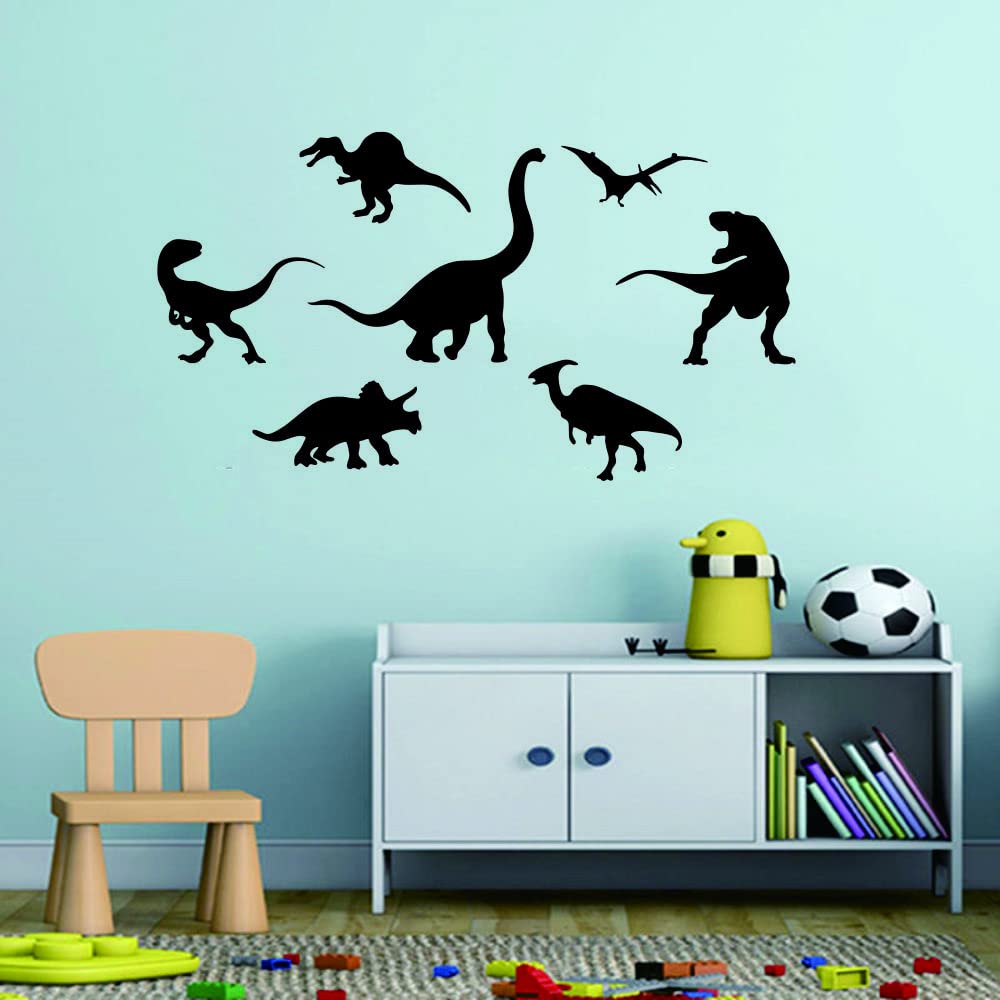 ANFRJJI Dinosaur World Wall Decal - PVC Removable Wall Sticker with Tyrannosaurus Rex, Pliosaur, Spinosaurus, Diplodocus, Brontosaurus, Pterosaur, Ceratosaurus, Triceratops, and Stegosaurus - Kids