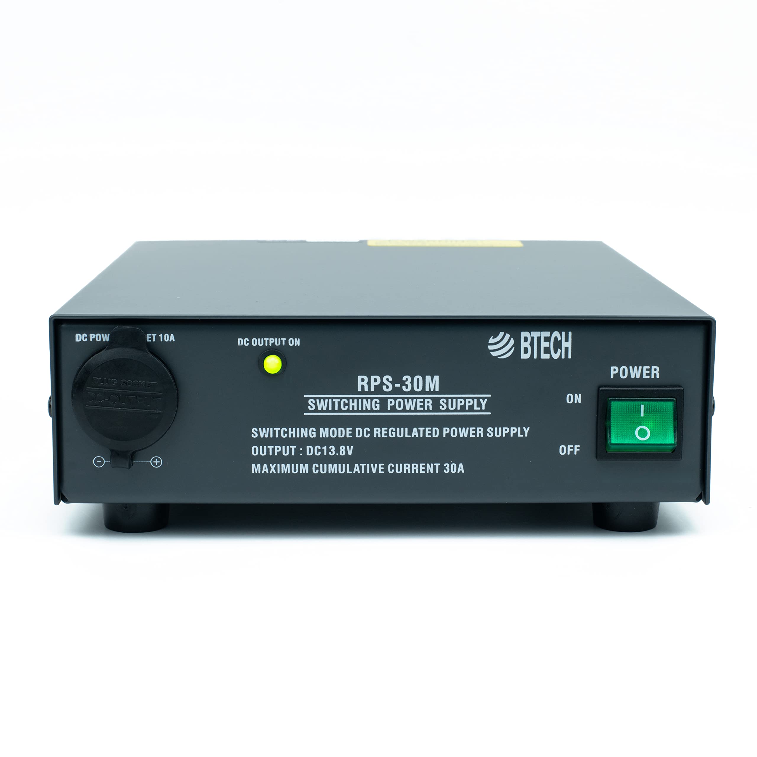 BTECH RPS-30M 30 Amp Compact Regulated Bench Power Supply - 13.8V AC-to-DC Converter with Screw Terminals & Cigarette Plug Output