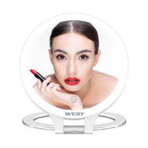 weily magnifying makeup mirror 10x/1x, double sided tabletop mirror with 3 color lights, rechargeable led cosmetic mirror for makeup,tweezing, blackhead and comedone removal (white)