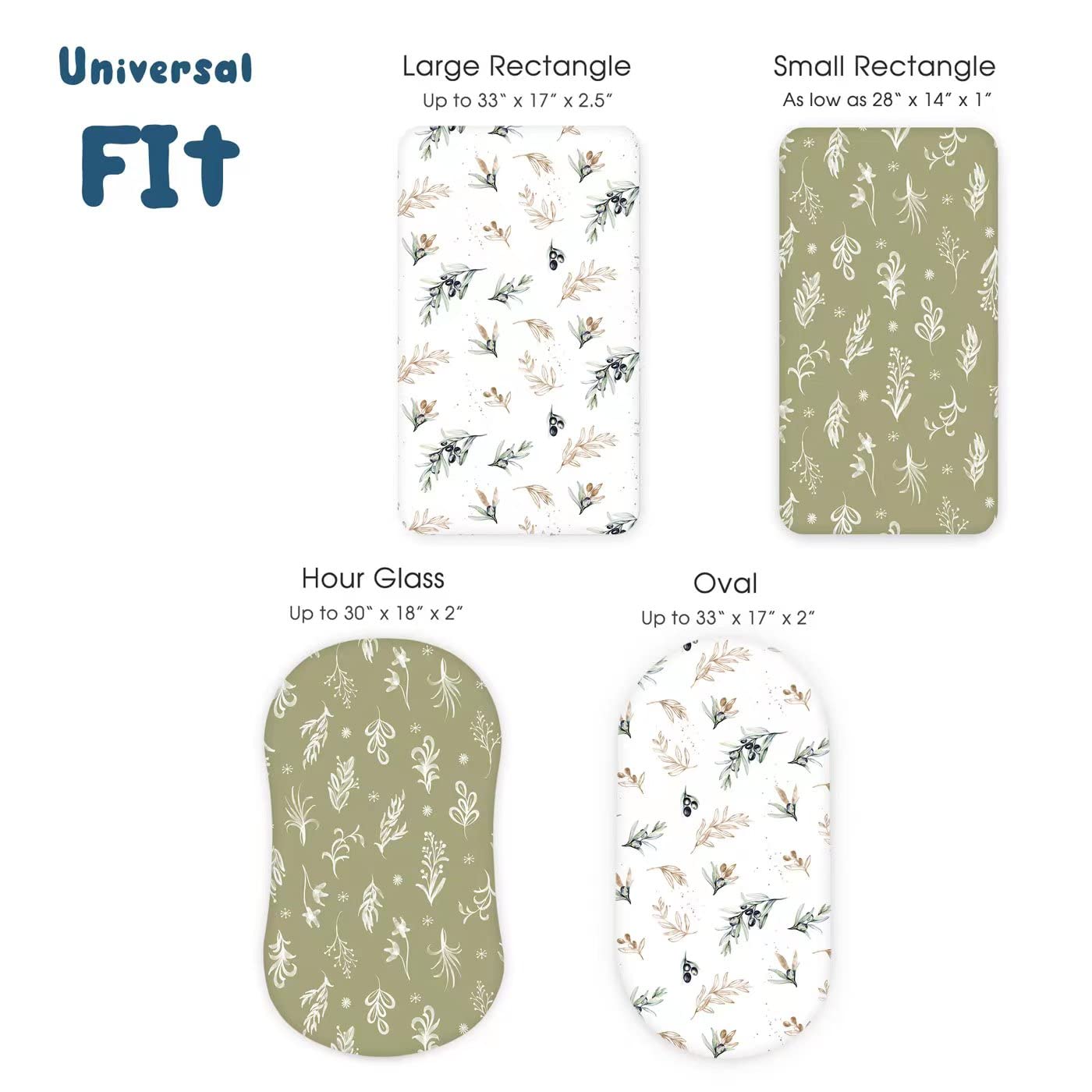 Stretchy Ultra Soft Fitted Bassinet Sheets Set 2 Pack, Cradle Sheet Universal Fit for Rectangle, Oval or Hourglass Bassinet Pad/Mattress Safe and Snug, Stylish Watercolor Flora and Olive