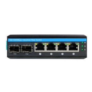 OLYCOM 4Port POE Switch Outdoor Full Gigabit DIN-Rail Fiber Network Switch 4 x Gigabit PoE+ Ports 2 x 1.25G SFP Fiber Ports 120W with 2pcs Industrial SFP Transceivers