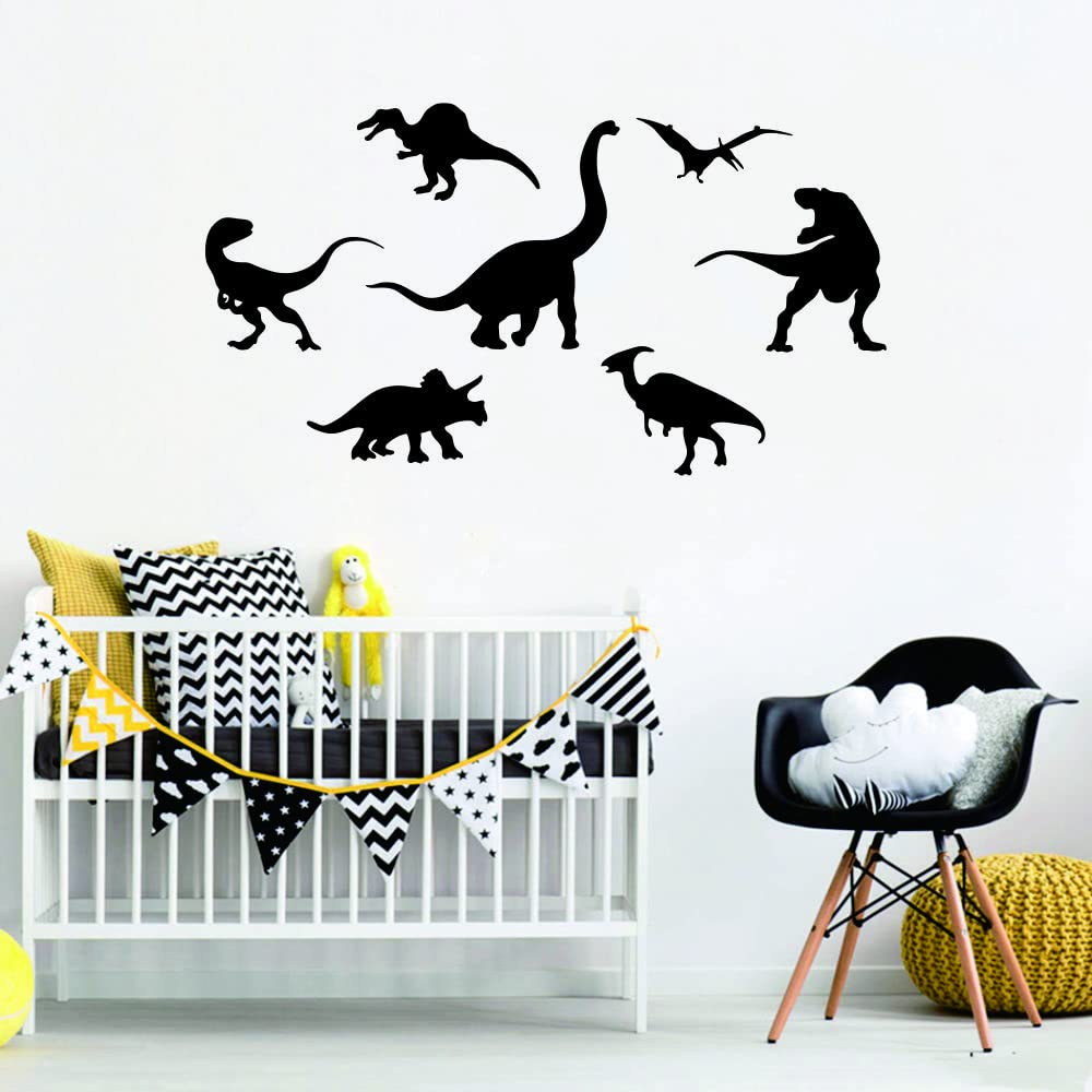 ANFRJJI Dinosaur World Wall Decal - PVC Removable Wall Sticker with Tyrannosaurus Rex, Pliosaur, Spinosaurus, Diplodocus, Brontosaurus, Pterosaur, Ceratosaurus, Triceratops, and Stegosaurus - Kids