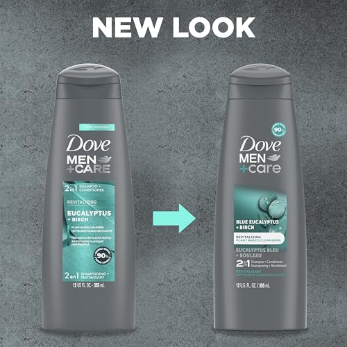 Dove Men+Care 2 in 1 Shampoo & Conditioner Eucalyptus & Birch For Healthy-Looking Hair Naturally Derived Plant Based Cleansers 12 oz