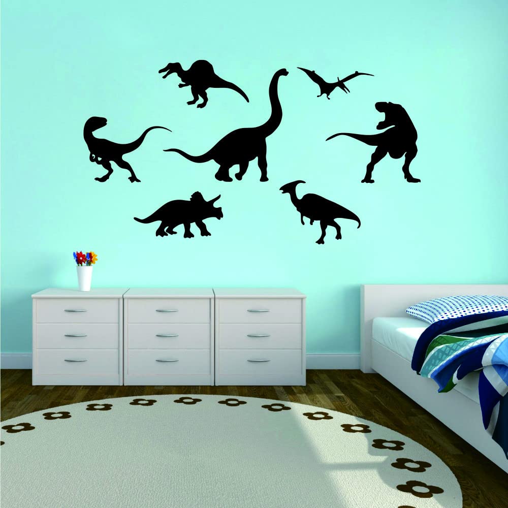 ANFRJJI Dinosaur World Wall Decal - PVC Removable Wall Sticker with Tyrannosaurus Rex, Pliosaur, Spinosaurus, Diplodocus, Brontosaurus, Pterosaur, Ceratosaurus, Triceratops, and Stegosaurus - Kids