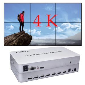 4k hdmi 2x3 video wall controller | 6 channels | hdmi 1.4, hdcp1.4 | 1 hdmi input & 6 outputs | 12 display modes - 1x1, 1x2, 1x3, 1x4, 1x5, 2x1, 2x2, 2x3, 3x1, 3x2, 4x1, 4x2, 5x1