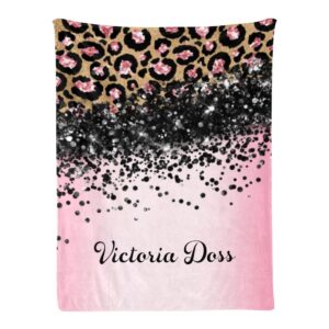 yeshop personalized baby blanket pink leopard print custom nursery swaddling blankets 30x40 inches for baby boy girl with name for baby shower birthday