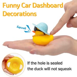 wonuu Rubber Duck Car Ornaments 3Pcs Yellow Duck Car Dashboard Decorations with Mini Hat Swim Ring Necklace Sunglasses, Straw&Blue Straw&Cowboy Hat