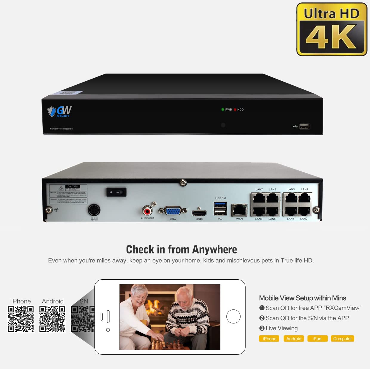 8 Channel 4K 8MP NVR Video Recorder Alone with Pre-installed 2TB Hard Drive