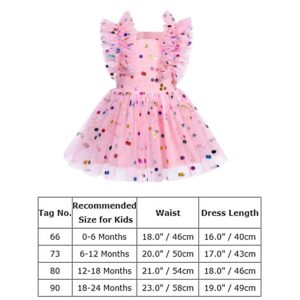 Baby Girls 1st Birthday Colorful Polka Dots Dress Toddler Kids Princess Tutu Dress One Year Old Birthday Cake Smash Baptism Wedding Summer Dresses Newborn Photoshoot Outfit Pink 6-12 Months