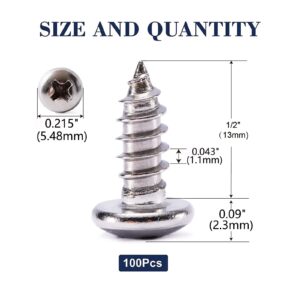 #4 x 1/2" Wood Screw 100Pcs 18-8 (304) Stainless Steel Pan Head Fast Self Tapping Drywall Screws by SG TZH