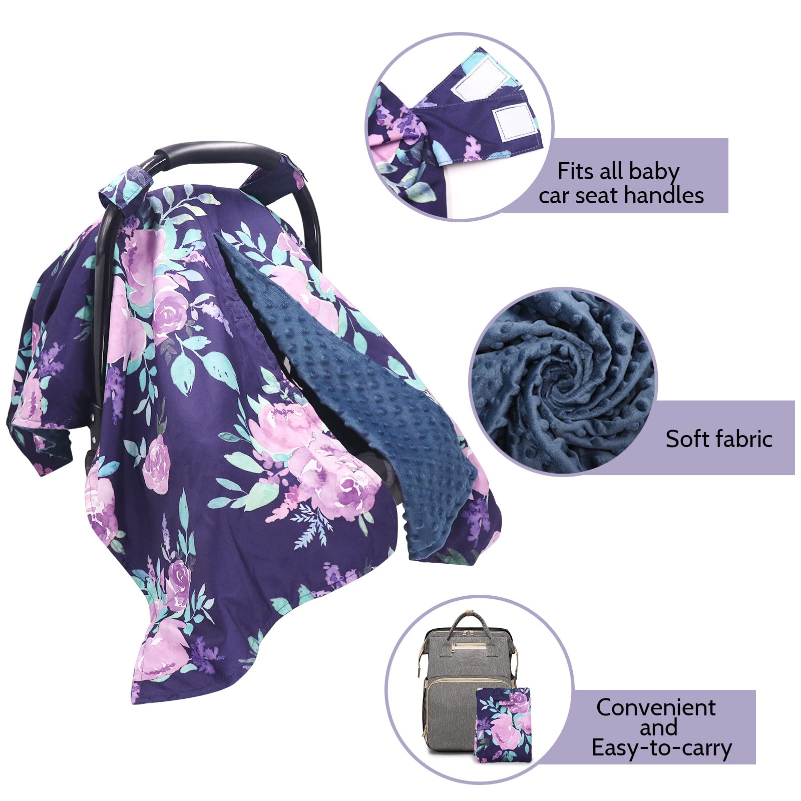 Baby Carseat Cover Girls & Summer Cozy Sun & Warm Cover, Purple Flower