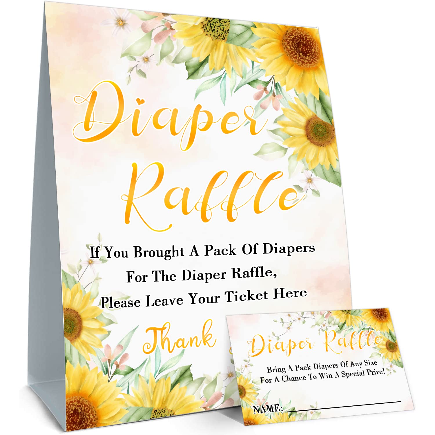 ALodr Sunflower baby shower diaper raffle card and sign,Diaper Raffle Baby girl Shower Game - Baby girl Showers Decorations - Baby girl Showers Party Decorations Game Cards Kit (1 Sign & 50 Cards)