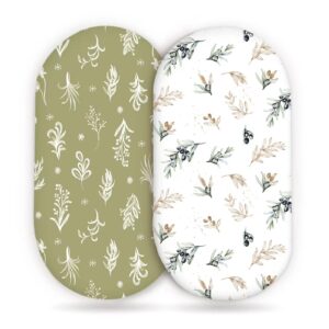 stretchy ultra soft fitted bassinet sheets set 2 pack, cradle sheet universal fit for rectangle, oval or hourglass bassinet pad/mattress safe and snug, stylish watercolor flora and olive