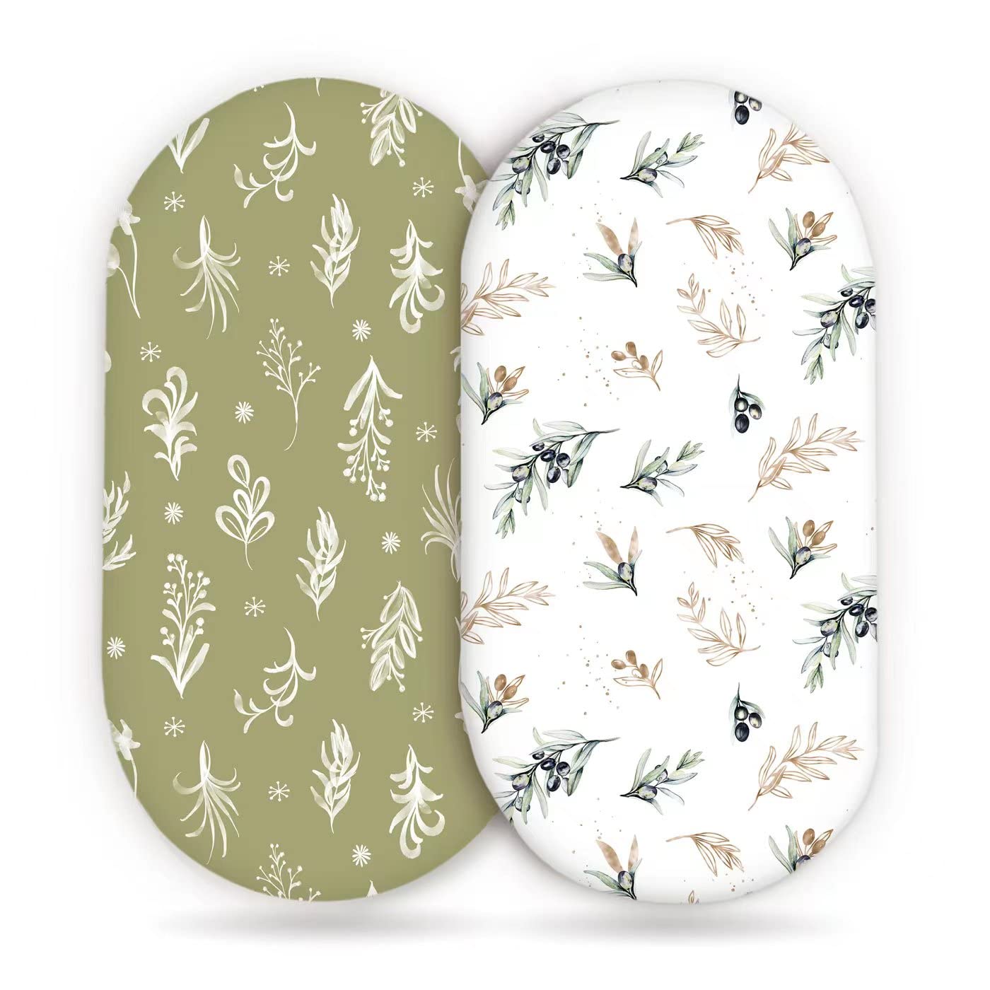 Stretchy Ultra Soft Fitted Bassinet Sheets Set 2 Pack, Cradle Sheet Universal Fit for Rectangle, Oval or Hourglass Bassinet Pad/Mattress Safe and Snug, Stylish Watercolor Flora and Olive