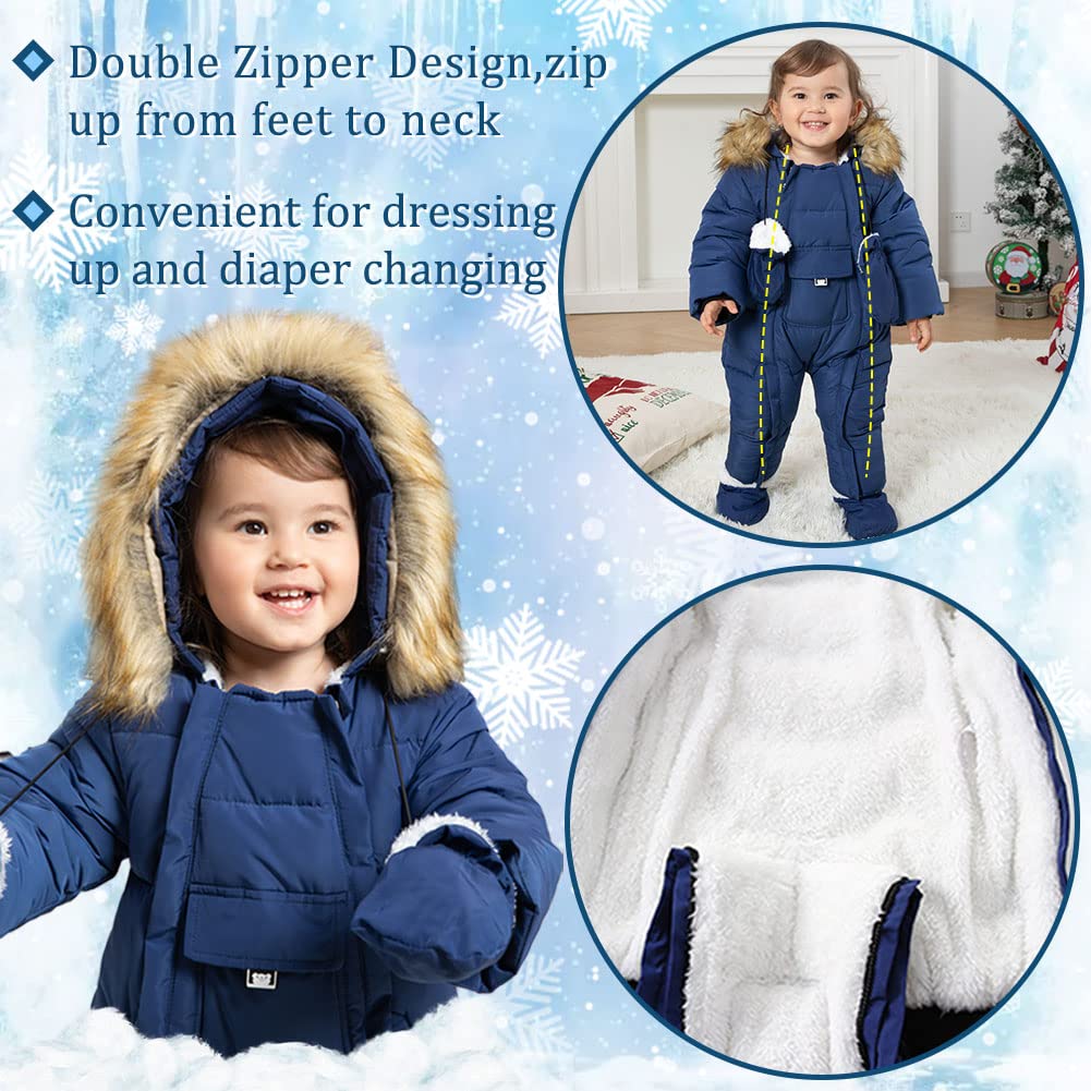 UVIPC Baby Winter Snowsuit Jumpsuit Coat Romper Hooded Footie Outwear Toddler Boys and Girls , 12-18 Months