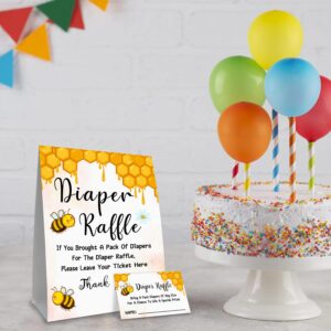 ALodr Honey Bee baby shower diaper raffle card and sign,Diaper Raffle Baby Shower Game - Baby Showers Decorations - Baby Showers Party Decorations Game Cards Kit (1 Sign & 50 Cards)