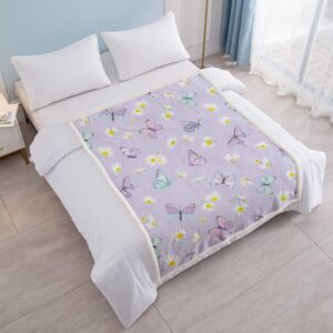 SOULZZZ Purple Butterfly Throw Blanket Pink Green Butterfly Printed Style with Daisies Sherpa Blanket Lightweight Fuzzy Butterflies Twin Blanket for Girls Adults Butterfly Lovers Gifts (60x80 Inches)