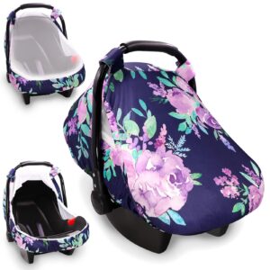 Baby Carseat Cover Girls & Summer Cozy Sun & Warm Cover, Purple Flower