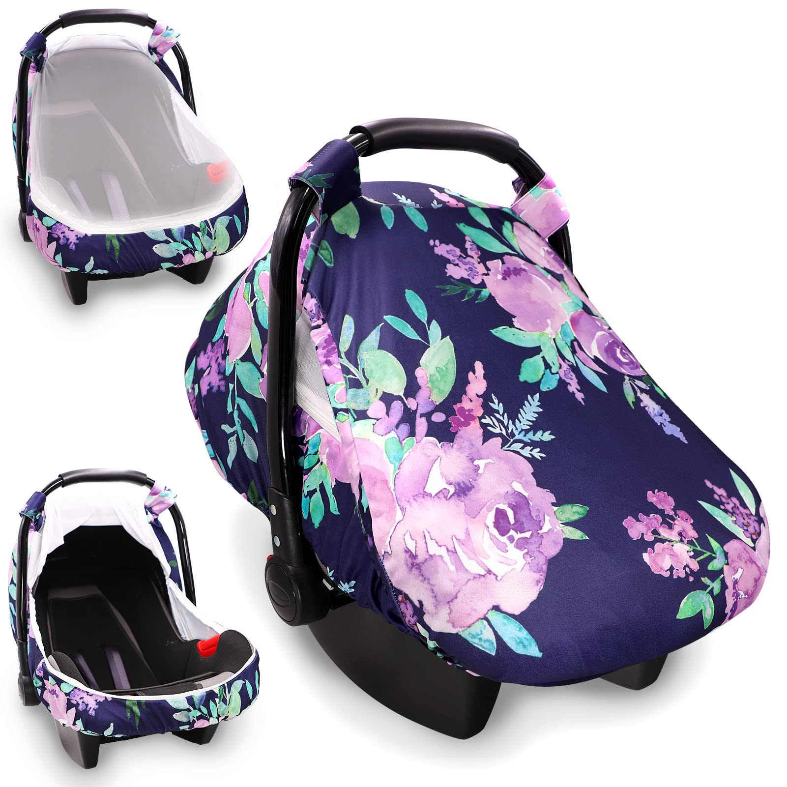 Baby Carseat Cover Girls & Summer Cozy Sun & Warm Cover, Purple Flower