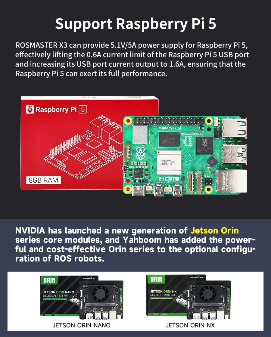 Yahboom Jetson Nano 4GB ROS Robot Lidar Mapping Navigation Depth Image 3D Analysis Mecanum Wheel Python Programming Learn Explore Robotic Kit（Nano Standard Ver-without Nano）