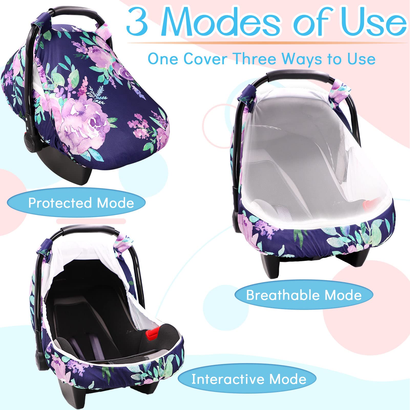 Baby Carseat Cover Girls & Summer Cozy Sun & Warm Cover, Purple Flower