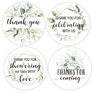 2" round greenery thank you favor stickers- thank you labels for wedding, bridal shower, baby shower, small business, bakeries, handmade goods, birthday party favors(80 labels)