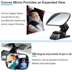 Car Mirror for Baby, Dannisly Back Seat Baby Mirror, Toddler Adjustable Facing Rear View Convex - Accessories, Clip on Windshield or Sun Visor, Black 2